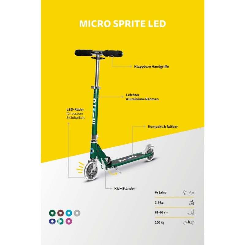 Hulajnoga Micro Sprite LED Saphire Blue 5+ | Składana, Lekka, Świecące ...